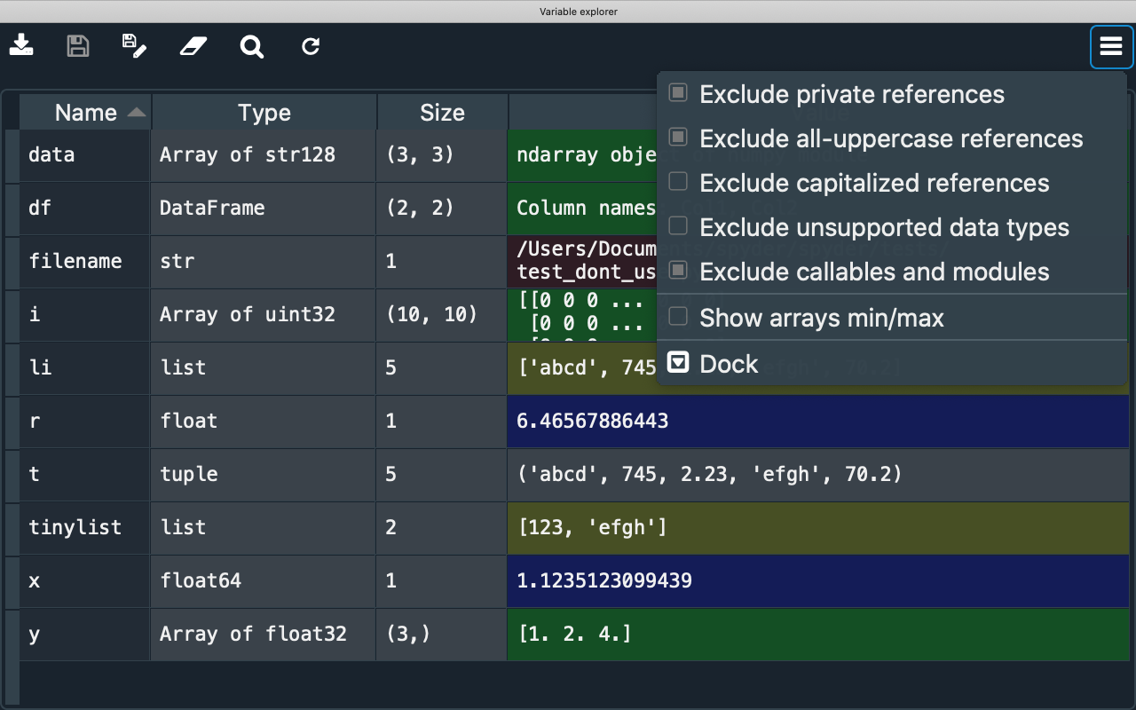 Variable Explorer Spyder 4 Documentation